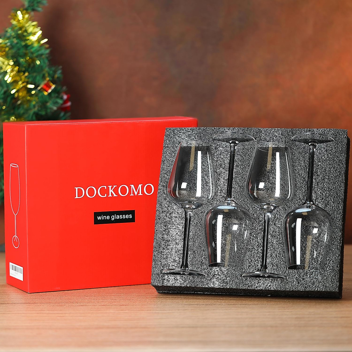 DOCKOMO Red Wine Glasses Set of 4, Hand Blown Crystal Bordeaux Lead-Free Clear Glass, Wedding, Anniversary, Birthday, Christmas Gift, 18 Ounce