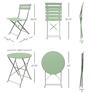 Grand patio Premium Frame Patio Bistro Set, Folding Outdoor Patio Furniture Sets, 3-Piece Patio Set of Folding Patio Table and Chairs, Sage Green