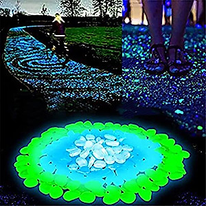 surgicalonline 300pcs Garden Decorative Stones Glow in The Dark Luminous Pebbles for Walkways Plants Aquarium Decor， Glowing Pebbles Powered Fish Tank Garden Decoration (Blue)