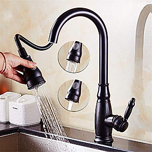 JVOZBZMWZ Kitchen Faucet Black Silver Ribbon Copper Ribbon Pulls Out Spray Head Bathroom Bath Faucet Basin Faucet Hot and Cold Mixer,Chromium Plating (Color : Black)