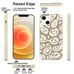 Idocolors Cute Funny Face Phone Case for iPhone 12/12 Pro,White Liquid Silicone Girly Cases,Cartoon Soft Gel Rubber Full-Body Protective Microfiber Lining Shockproof Coffee Cover