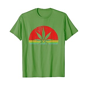Sunset Vintage Marijuana Weed Cannabis Leaf St Patricks Day T-Shirt