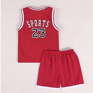 Toddler Kid Basketball Jersey Outfit Baby Boy Girl Letters Tank Top + Track Shorts Sets Boy Summer Clothes (Red, 18-24 Months, 18_Months)