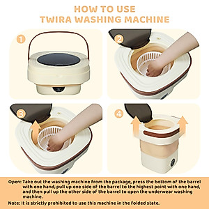 Twira 9L Portable Washing Machine, Foldable Small Washer, Mini Washing Machine with 3 Modes with Blue Light Sterilization, Compact Laundry Machine for Apartment, RV, Dormitory, Travel (Khaki Yellow)