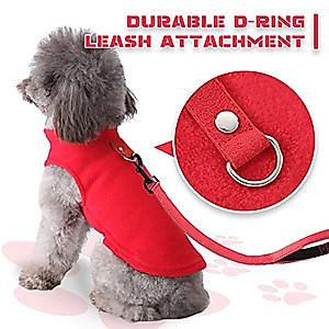 PETCARE Small Dog Sweater Cat Fleece Vest Soft Dog Jacket with Leash O-Ring Winter Warm Pet Pullover Coat Puppy Clothes for Small Dogs Cats Chihuahua Apparel Shih Tzu Costume, Red