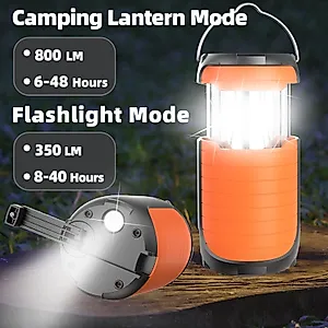 Juvihuxy LED Camping Light 5000ma Solar Powered/ Hand Crank/ USB-C Rechargeable Camping Lights, Rechargeable Flashlight Portable Survival Light Waterproof for Emergency Home Power outages Failure