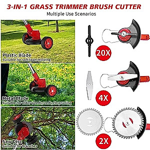 Electric Weed Eater Cordless Weed Wacker Battery Powered, Lightweight Foldable Brush Cutter Grass Trimmer Lawn Edger with 2 2Ah Battery Operated, Wheeled No String Weed Whacker for Garden Yard