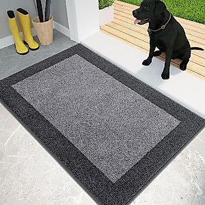PURRUGS Dirt Trapper Door Mat 20" x 32", Non-Slip/Skid Machine Washable Entryway Rug, Shoes Scraper, Throw Rug, Super Absorbent Area Rug for Muddy Wet Shoes and Paws, Light Grey & Grey