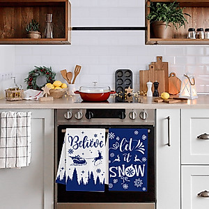 Pinatas Christmas Kitchen Towels Set of 4, Snowflake Blue Christmas Dish Towels, Winter Farmhouse Christmas Kitchen Decor, Hand Towels Housewarming Gifts for New Home