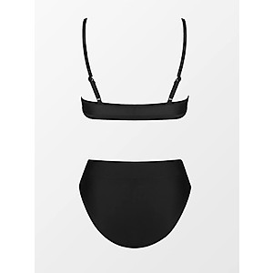 CUPSHE Bikini Set for Women Two Piece Swimsuits High Waisted Cut Out Scoop Neck V Front Bottom, L Black