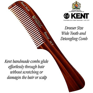 Kent 14T Large all Coarse Hair Detangling Comb, Wide Teeth for Long Thick Curly Wavy Hair. Hair Detangler Comb For Wet and Dry. Rake Comb Saw-Cut from Cellulose and Hand Polished, Handmade in England
