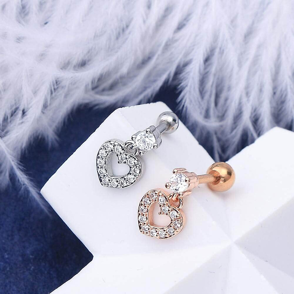 OUFER 16G 316L Stainless Steel Cartilage Earring Stud Heart Shape Dangle Helix Earrings Body Ear Piercing