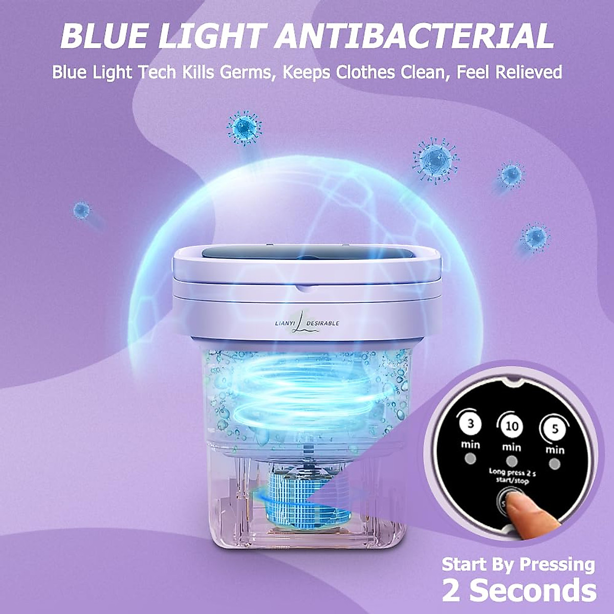 Portable Washing Machine, 11L Large Capacity Washing Machine, Mini Foldable Washer for Deep Cleaning of baby clothes and underwear, Small Washer with 3 Modes for Dormitories, RV, Apartments.(Purple)