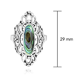 AeraVida Heart Filigree Oval Abalone Shell .925 Sterling Silver Ring