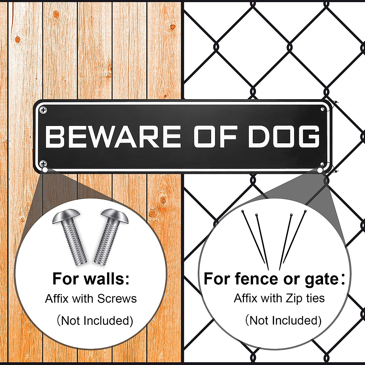 Ripeng Beware of Dog Sign for Fence Aluminum Rust Free Beware of Dog Sign Weatherproof Metal Warning Caution Dog Sign for Yard Gate Door Garden Outdoor, 3 x 12 Inch (2 Pieces)