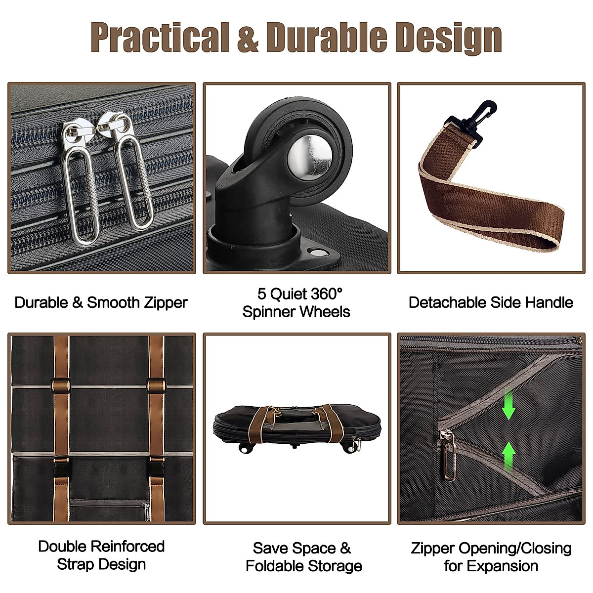 ELDA Expandable Foldable Luggage Suitcase Large Capacity Duffel Bag with Wheels Lightweight Collapsible Rolling Travel Suitcases for Men Women