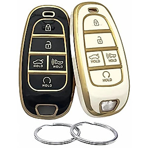 REPROTECTING TPU Key Fob Cover Compatible with (5 Buttons) 2019-2023 Hyundai Sonata Sanata Fe Tucson Palisade (Black/White)