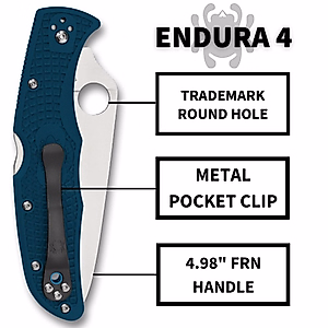Spyderco Endura 4 Lightweight Folding Knife with K390 Premium Steel Blade and Durable Blue FRN Handle - C10FSK390