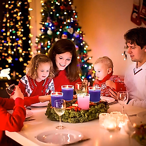 20 Packs Advent Candles with Clear Glass Holder, 15 Purple and 5 Pink Votive Candles, Unscented Seasonal Celebration Candles for Christmas Table Decoration