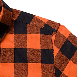 Leonal Men's Dress Long Sleeve Buffalo Plaid Checked Flannel Shirt (One Pocket-Orange Black Buffalo, XXX-Large)