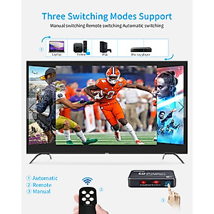 4K HDR HDMI Switch, Koopman 5 Ports 4K 60Hz HDMI 2.0 Switcher Selector with IR Remote, Supports Ultra HD Dolby Vision, High Speed (Max to 18.5Gbps), HDR10, HDCP 2.2 & 3D