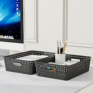 Sadstory 18 Packs A4 Size Plastic Woven Basket Tray, Black Plastic Paper Storage Trays