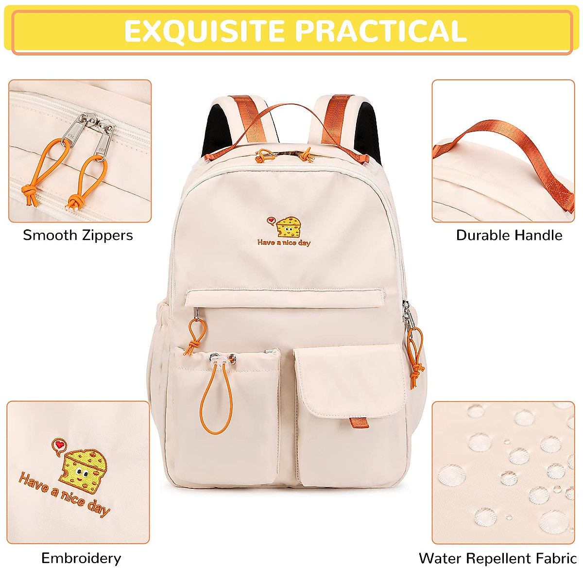 Lanola Lightweight Backpacks for Girls Kids Fashion Backpacks Middle School Bags Women Casual Daypack - Beige