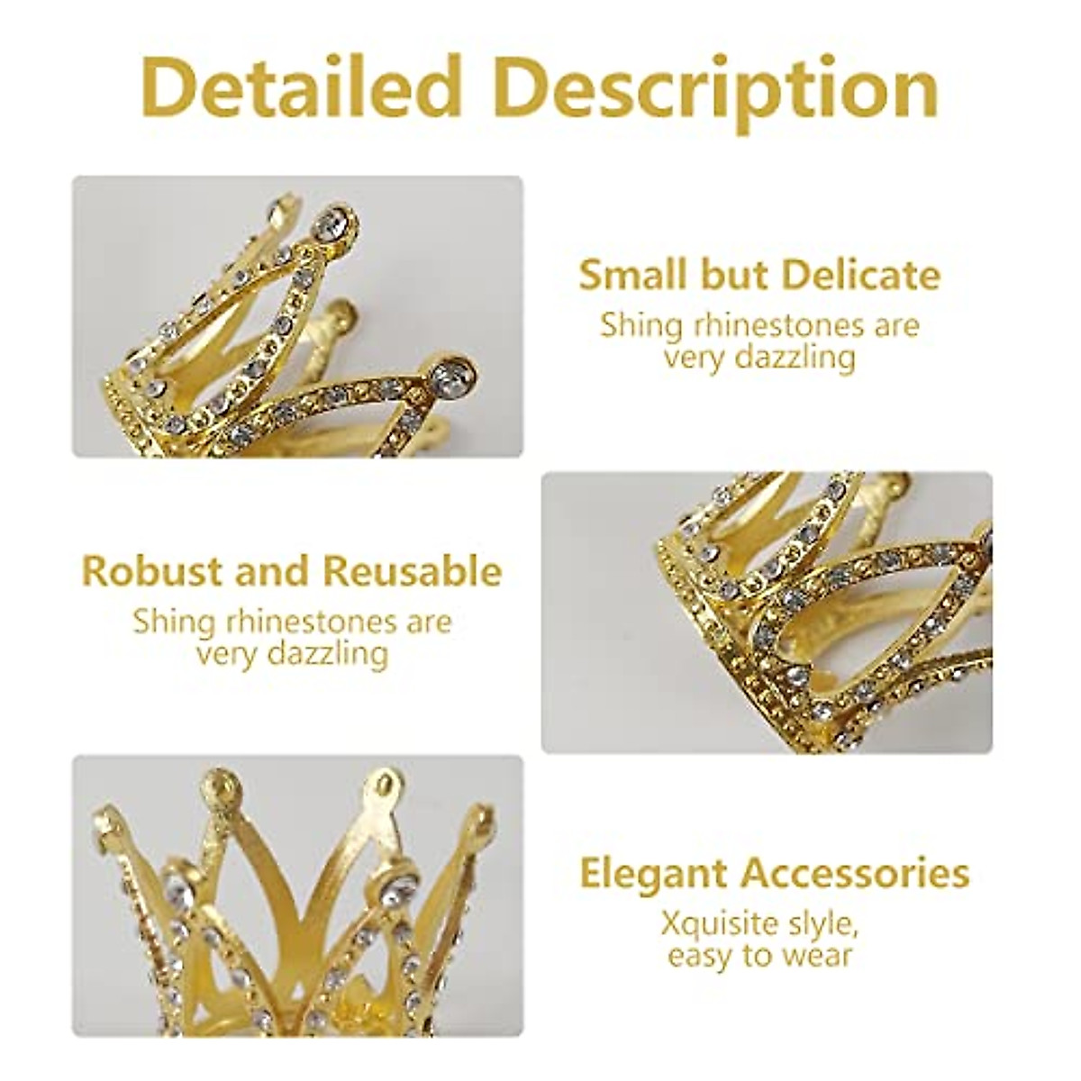12 Pieces Crown Cake Toppers, Mini Queen Crown Cake Topper Princess Decorative Crown Crystal Tiara Cupcake Decoration for Lady Girl Wedding Birthday Bridal Baby Shower Party Supplies (Gold)