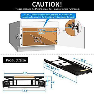 KES Pull Out Cabinet Organizer, 12" Wide Kitchen Bathroom Cabinet Drawer Heavy Duty Under Cabinet Slide Out Organizer Storage Shelves, Wooden Handle with Soft Close Black, KPO501W30D53-BK