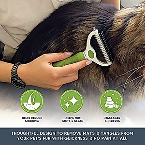 Undercoat Rake for Dogs & Cats - Double Sided Comb for Detangling and Removing Knots - 2 Sided Dematting Tool - Deshedding Brush for Grooming Pets with Long Hair Prone to Matting - Ebook Guide