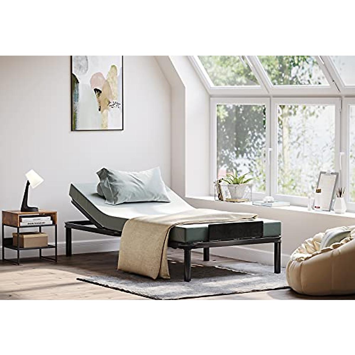 BANTI Adjustable Bed Base Frame, Motorized Head and Foot Incline,Under Bed LED RGB Light, Wireless Remote Control, Dual USB Ports and Customized Positions, Twin XL, Ergonomic, Black