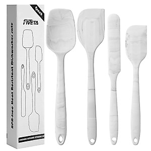 FIVETAS Food Grade Silicone Rubber Spatula Set for Baking,Cooking.High Heat Resistant Non Stick,Dishwasher Safe,Stainless Steel Core Handle,BPA-Free,Marbling set of 4