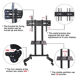 ABCCANOPY TV Cart Rolling Trolley Mount TV Stands w/Wheels, Rolling Monitor Stand with Adjustable Shelf for LED LCD OLED Flat Screen, Plasma TVs TV & Monitor (Mobile TV Cart/32-65)