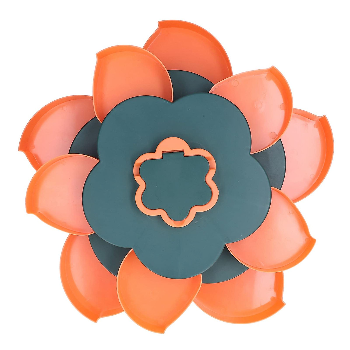 Snack Serving Tray with Lid, Fruit Serving Container, Flower Shape Appetizer Tray, Divided Plastic Food Storage Organizer Plate for Snack, Candy, Nut, Picnic(Double Layer)