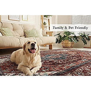 Valenrug 6x9 Area Rugs - Stain Resistant Lightweight Washable Rug, Anti-Skid Rugs for Living Room, Boho Persian Area Rug(Coffee/Red, 6'x9')