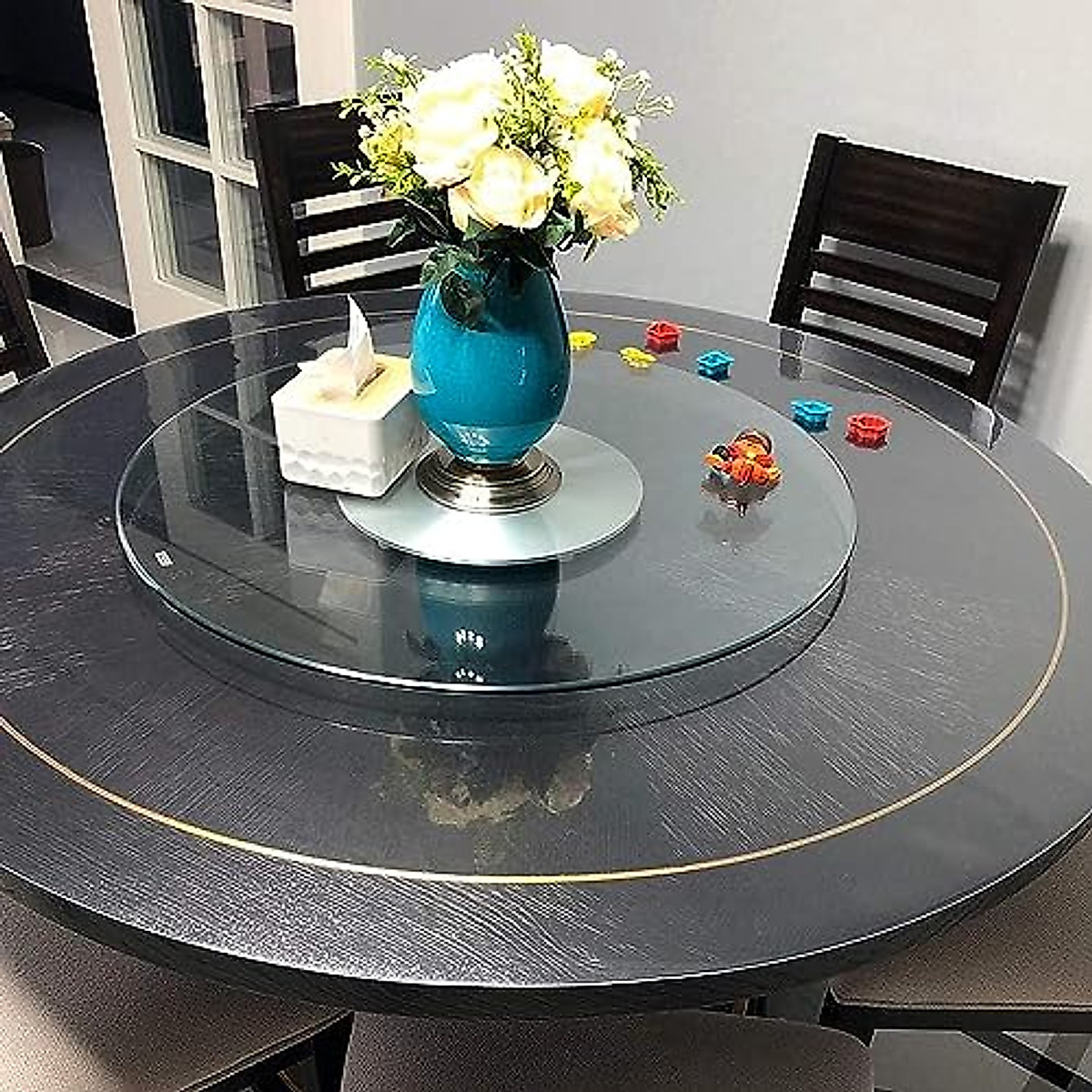 Lazy Susans Turntable Lazy Susan Turntable 50-120 Cm Round Glass Rotating Tray For Kitchen Dining Table Serving Plate ，Large Silent Tabletop Organizer,300KG Bearing For Banquets Party (Color : Gold
