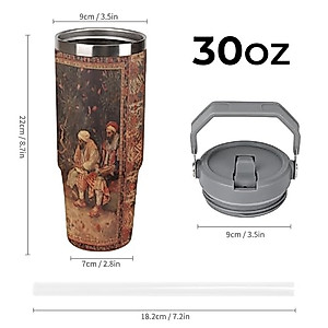 RTFGHJS Antique Orientalist Art 30 Oz Tumbler with Handle And Flip Straw, Stainless Steel Vacuum Insulated Travel Mug, Thermal Cup for Coffee, Water, Iced Drinks, Fits Car Cup Holders (Home, Sports)