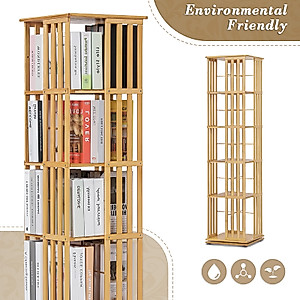 Athena Collection Rotating Book Shelf Corner Bookcase, Floorstanding 5-Tier Modern Open Bookshelf Book Case, 360 Display Wood Shelf Book Storage Rack for Office Bedroom Living Room Furniture, Natural