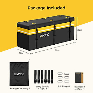 Hitch Cargo Carrier Bag - KYX 15 Cubic Feet Hitch Mount Vehicle Cargo Carrier Bag Car Pickup Truck 100% Waterproof, Anti-Tear 1000D PVC Fabric, Integrated Rain Curtain, Reinforced Straps (59" 18" 24")