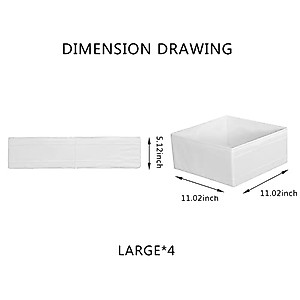 Rectangular Soft Fabric Dresser Drawer Organizer Closet Storage Organizer Bin Drawer Dividers for Lingerie, Bras, Socks, Leggings, Clothes, Purses, Scarves (White-large)