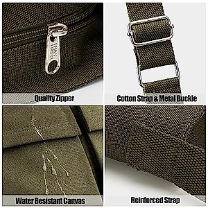 KALIDI Canvas Tote Bag, Messenger Bag with Pockets, Large Crossbody Bag for Women or Men, Casual Canvas Shoulder Bag for College Work Travel Daily, Army Green