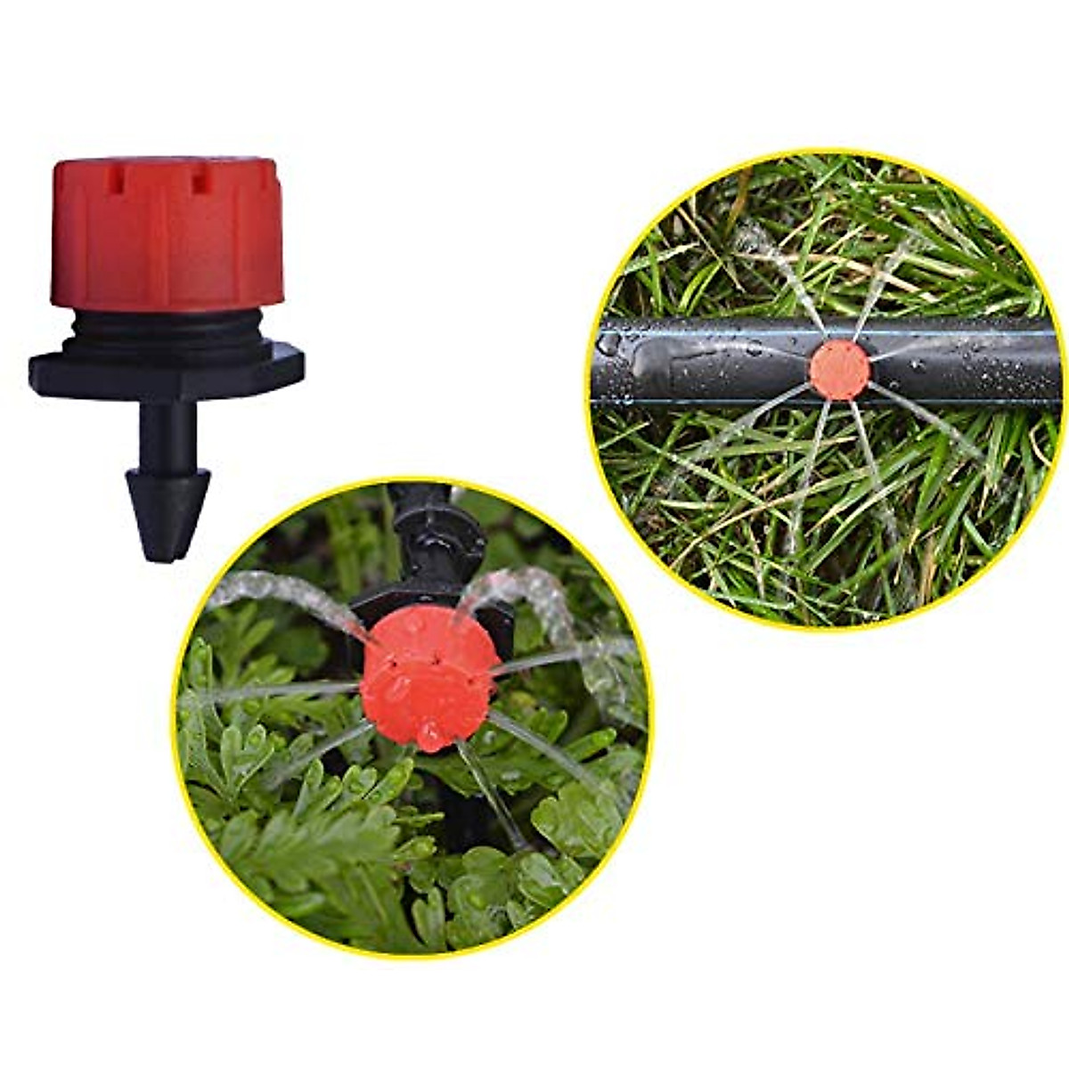 LASSUM 50PCS Adjustable Irrigation Drippers Sprinklers 1/4 Inch Emitters Drip Watering System for Vegetable Gardens, Flower beds, Lawn, Herbs Gardens
