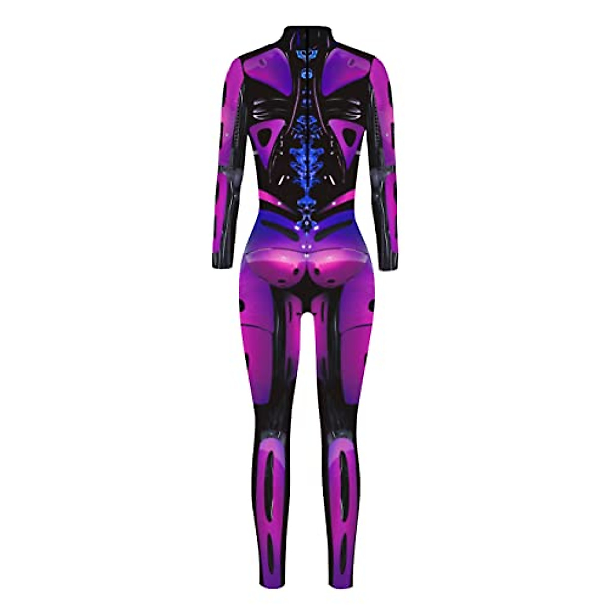 FEOYA Skeleton Skull Costume Halloween Cosplay Jumper for Women Jumpsuit Purple Robot Jumpsuit XL
