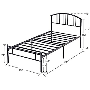 VECELO 14 inch Twin Bed Frame Metal Platform Mattress Foundation with headboard Footboard Steel Slat Support/No Box Spring Needed/Easy Assembly