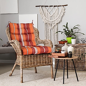 EAGLE PEAK Tufted Outdoor/Indoor High Back Patio Chair Cushions, Set of 2, 46'' x 22'', Red Stripes