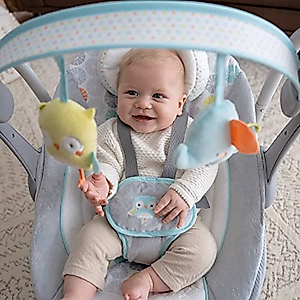 Ingenuity 5-Speed Portable Baby Swing with Music, Nature Sounds & Battery-Saving Technology - Hugs & Hoots, Swing 'n Go, 0-9 Months
