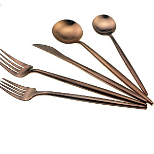 JASHII 18/10 Stainless Steel 5-Piece Matte Rose Gold Flatware Set,Dinner Knife Fork Salad Fork Dessert Spoon, Service for 1, Luxury Silverware Cutlery Utensil Sets
