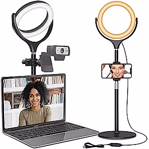 Computer Ring Light for Video Conference Lighting, Desktop Ring Lights with Stand for Laptop Zoom Light, Online Virtual Meeting, Video Call, Selfie Light for Phone Video Recording, Makeup, Live Stream