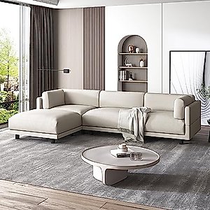 Eafurn 102.4" Reversible Sectional Sofa with Extra Wide Chaise Lounge,3-Seater L-Shape Corner Couch w/Moveable Ottoman and Arm-Pillows,Comfy Upholstery Sofa & Couches for Living Room
