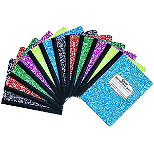 Rosmonde Wide Ruled Composition Notebooks 12 Pack, 200 Pages (100 Sheets), 9-3/4 x 7-1/2", Hard Cover, Sturdy Sewn Binding, Assorted Colors Marble Composition Book, School Note Book, Colors May Repeat